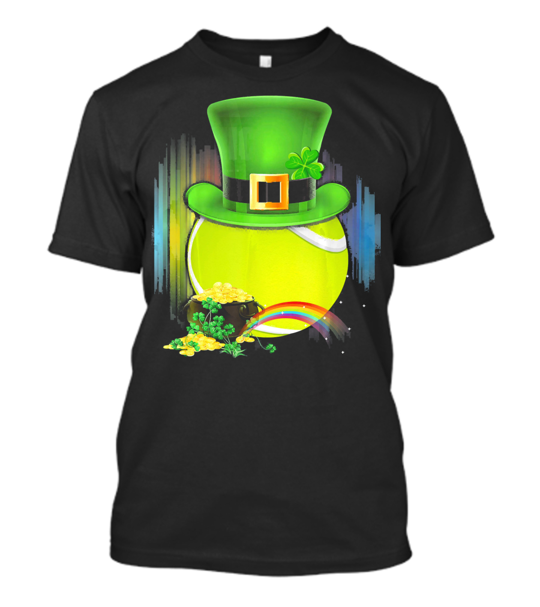 Leprechaun Hat Tennis Ball With Rainbow And Pot Of Gold For Saint Patricks T-Shirt