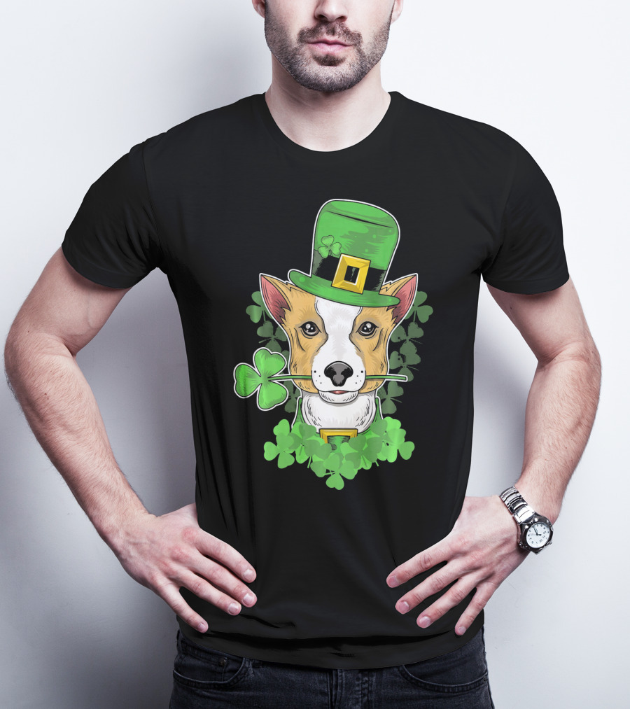 Happy Saint Patricks Day Corgi Wearing Leprechaun Hat And Shamrocks T-Shirt