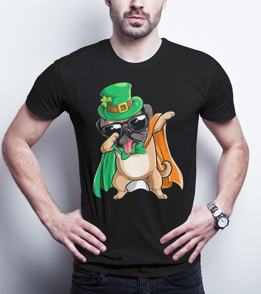Dabbing Pug St Patrick's Day Leprechaun Hat Cape T-Shirt