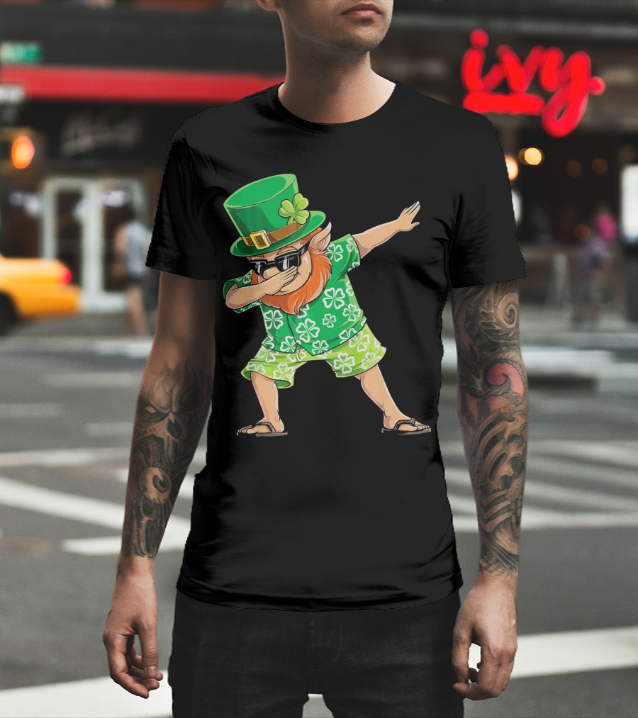 Dabbing Leprechaun In Hawaiian Clover T-Shirt