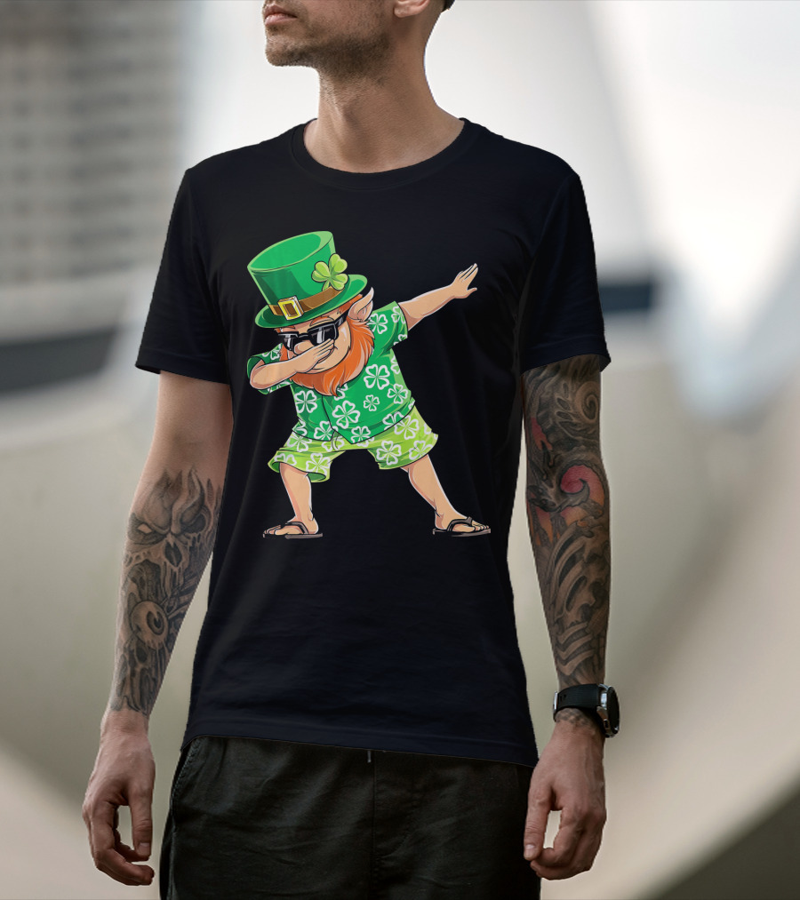 Dabbing Leprechaun In Hawaiian Clover T-Shirt