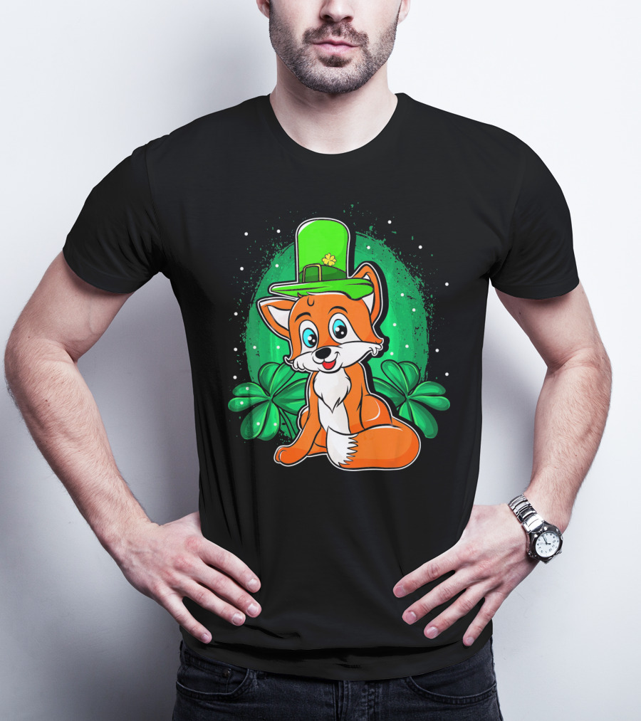 Four Leaf Clover Hat Fox Saint Patrick's Day T-Shirt