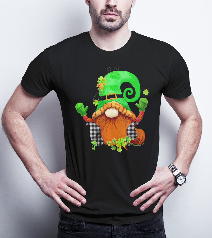 St. Patricks Day Leprechaun Gnome With Shamrock And Green Hat T-Shirt