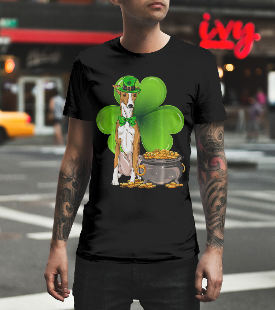 Whippet Leprechaun Dog With Shamrock And Pot Of Gold St Patricks Day T-Shirt