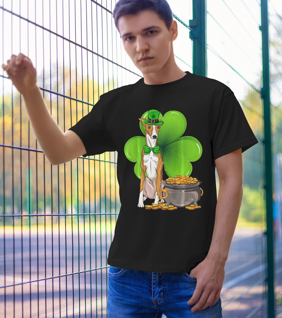 Whippet Leprechaun Dog With Shamrock And Pot Of Gold St Patricks Day T-Shirt