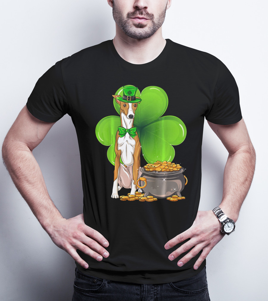 Whippet Leprechaun Dog With Shamrock And Pot Of Gold St Patricks Day T-Shirt