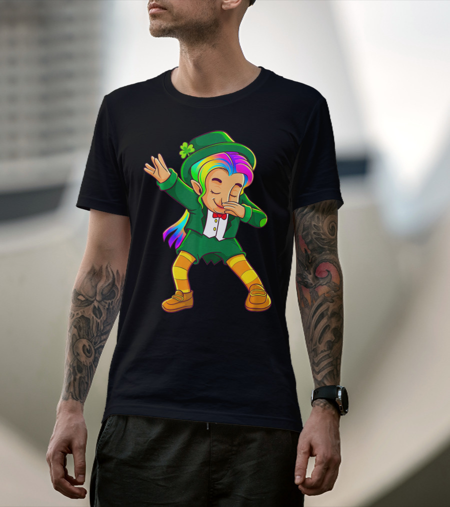 Dabbing Rainbow Leprechaun Girl St Patrick's Day T-Shirt