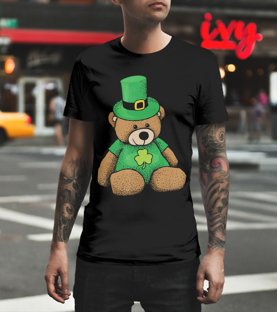 Irish Teddy Bear Shamrock Green Top Hat T-Shirt