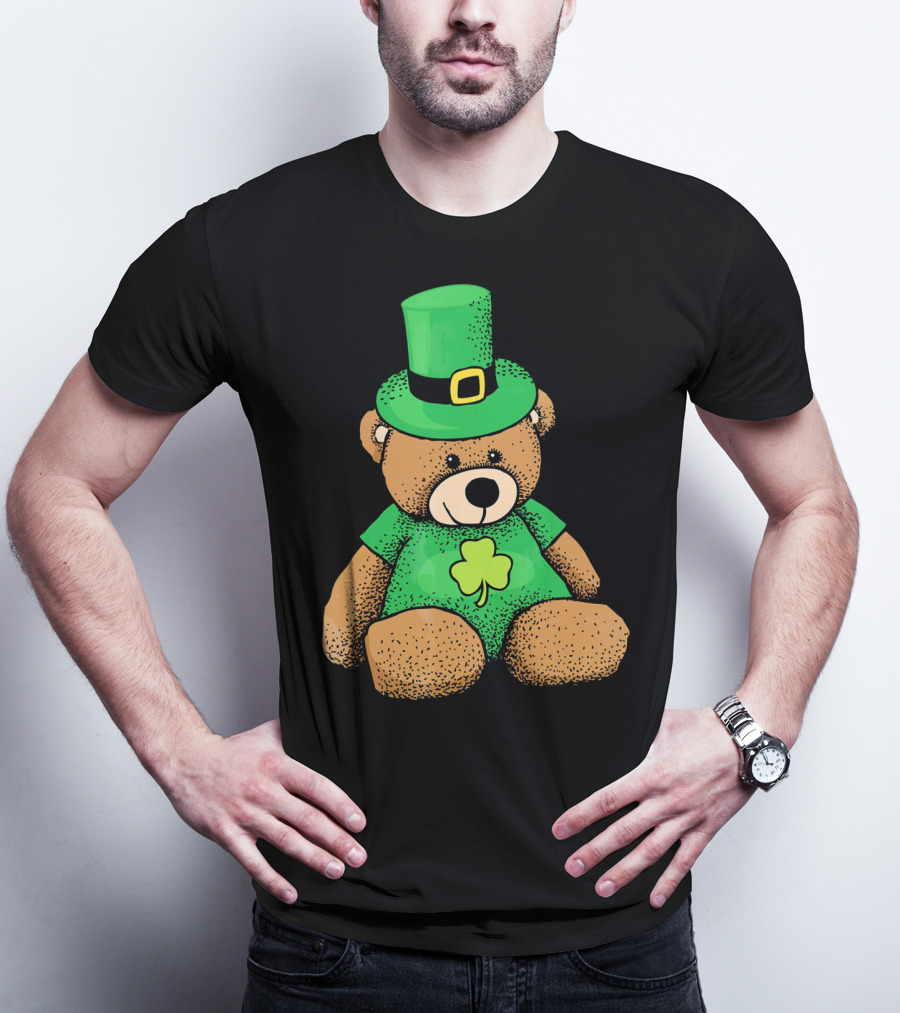 Irish Teddy Bear Shamrock Green Top Hat T-Shirt