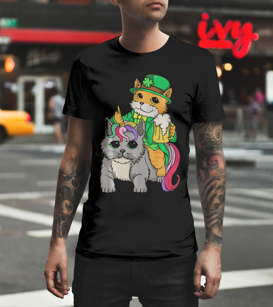 St Patricks Day Caticorn Cat Unicor Shamrock Beer Mug T-Shirt