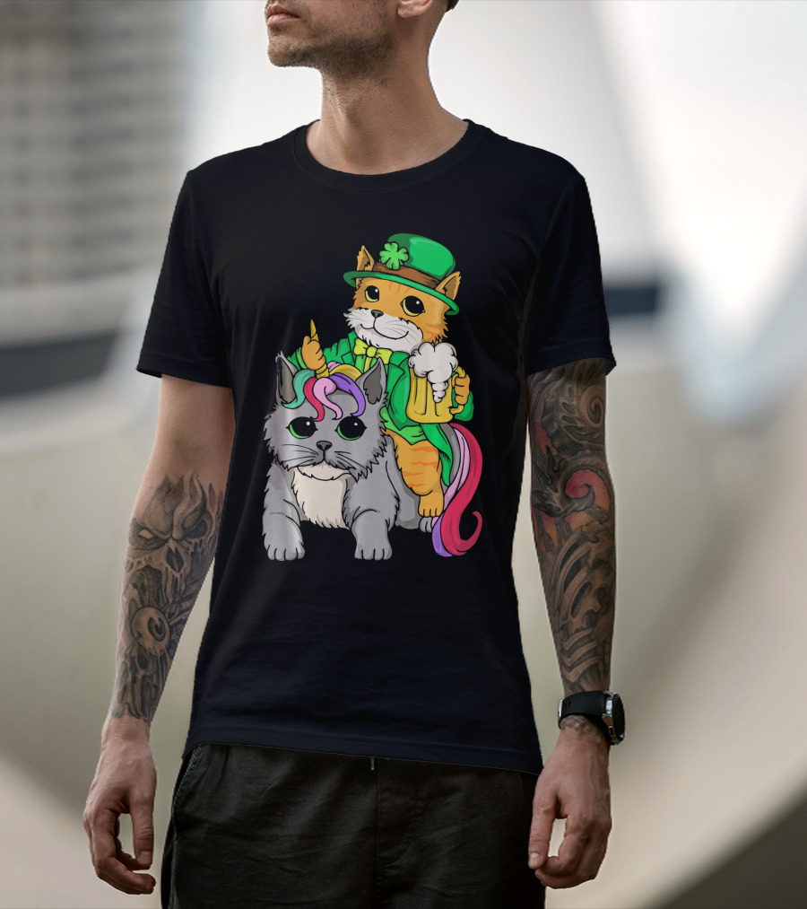 St Patricks Day Caticorn Cat Unicor Shamrock Beer Mug T-Shirt