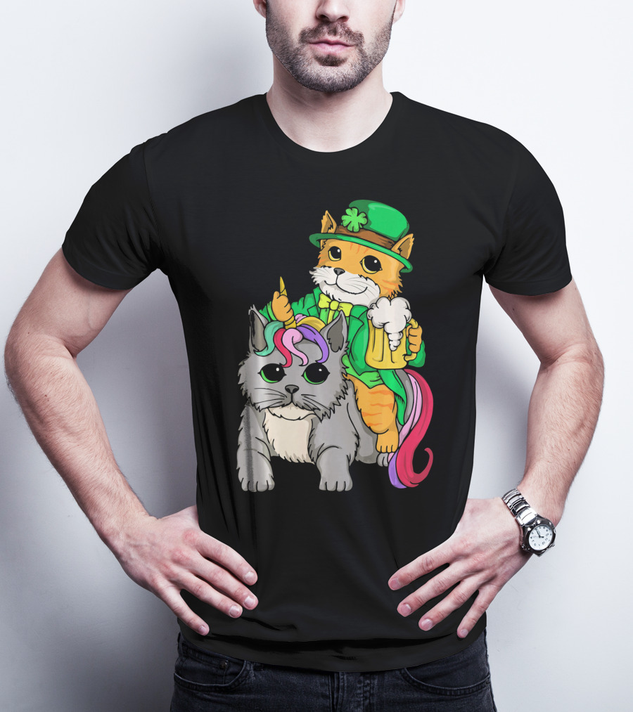 St Patricks Day Caticorn Cat Unicor Shamrock Beer Mug T-Shirt