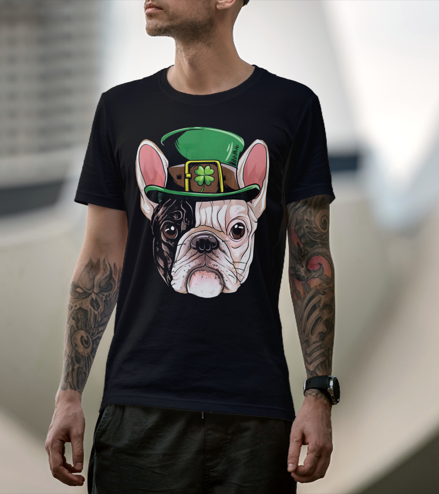 French Bulldog Leprechaun Hat St Pat Clover T-Shirt