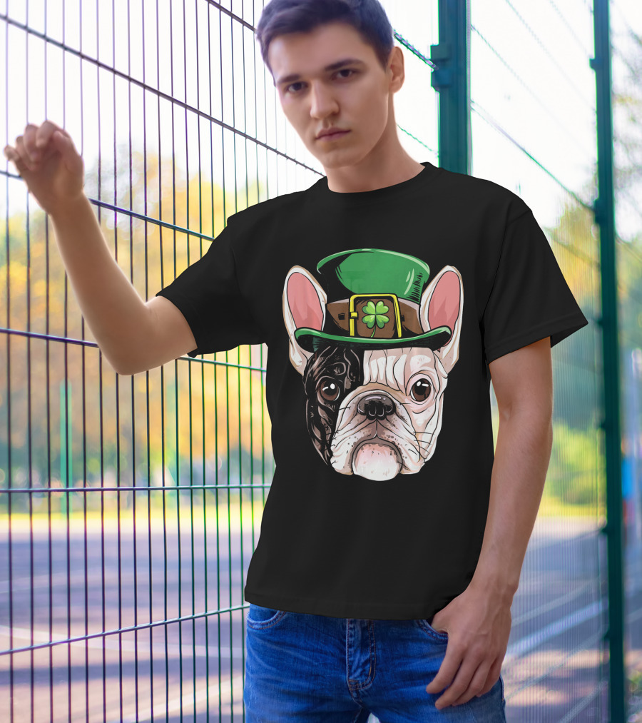 French Bulldog Leprechaun Hat St Pat Clover T-Shirt