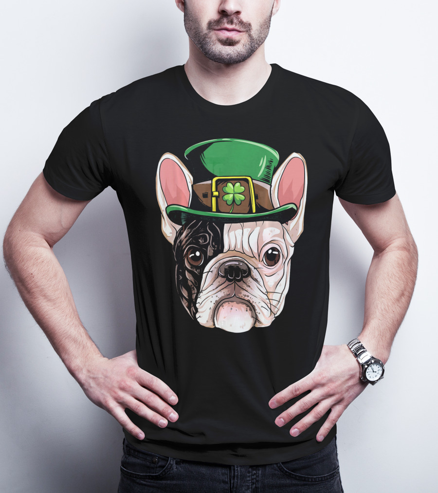 French Bulldog Leprechaun Hat St Pat Clover T-Shirt
