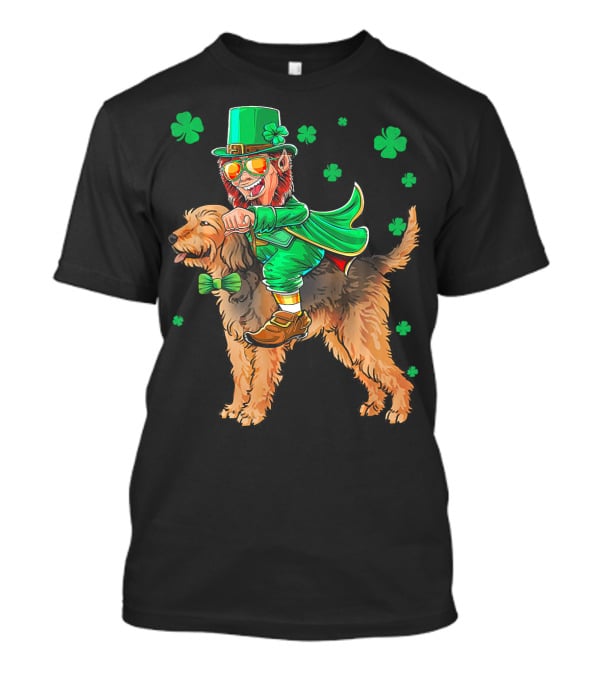 Leprechaun Riding Otterhound With Shamrocks St. Patri St. Patrick's Day T-Shirt