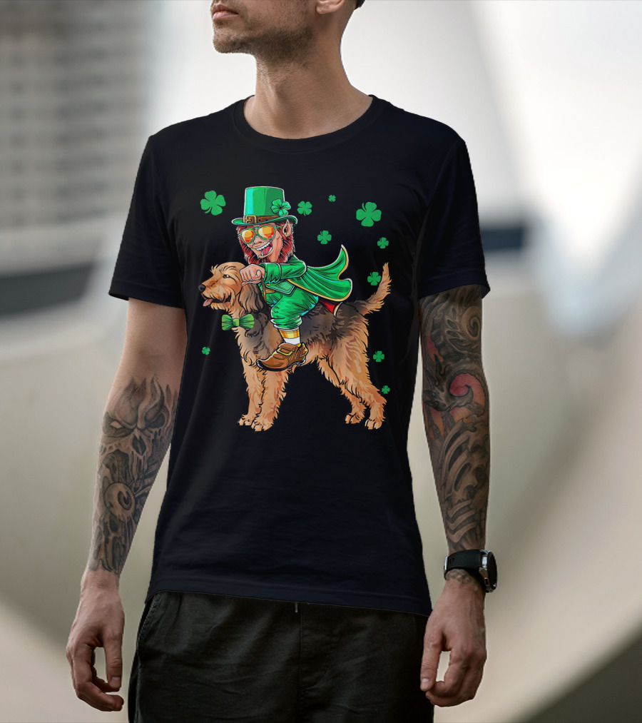 Leprechaun Riding Otterhound With Shamrocks St. Patri St. Patrick's Day T-Shirt