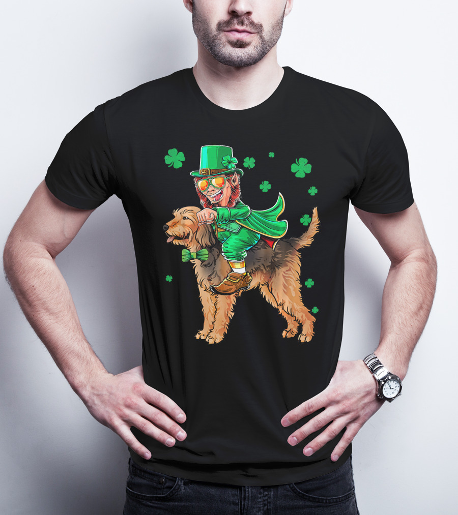 Leprechaun Riding Otterhound With Shamrocks St. Patri St. Patrick's Day T-Shirt