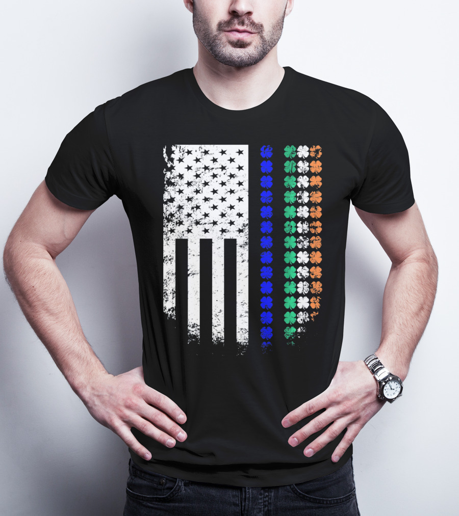 American Flag Irish Police Officer Shamrock Line T-Shirt