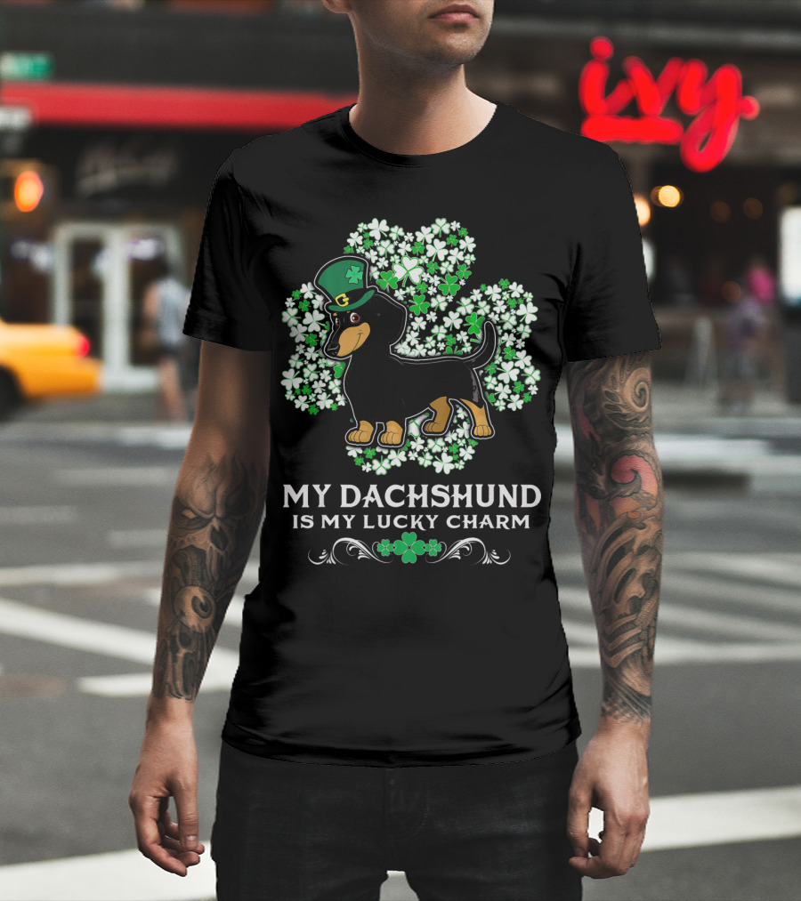 My Dachshund Is My Lucky Charm St. Patrick's Day Clover Hat Dog T-Shirt