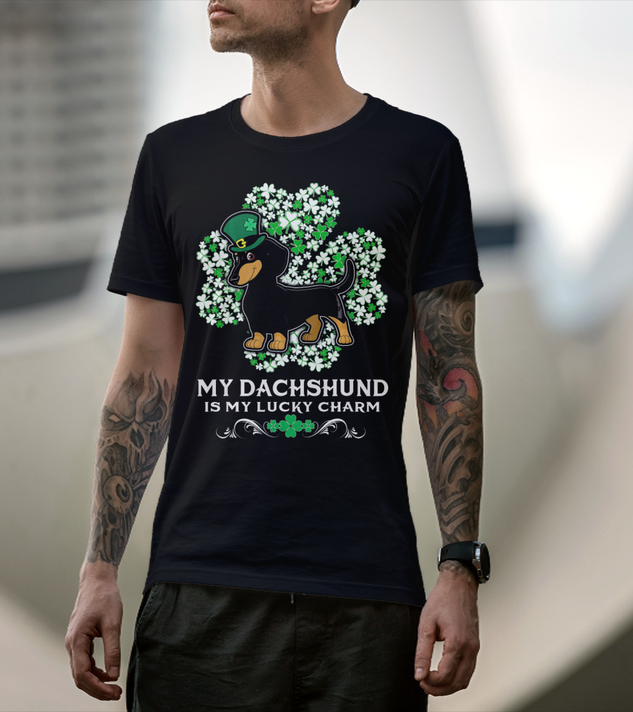 My Dachshund Is My Lucky Charm St. Patrick's Day Clover Hat Dog T-Shirt