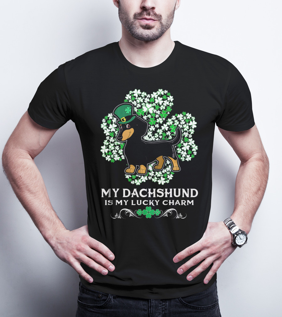 My Dachshund Is My Lucky Charm St. Patrick's Day Clover Hat Dog T-Shirt