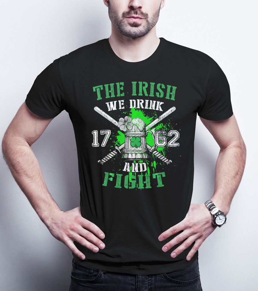 The Irish We Drink We Fight 1762 Beer Mug Clover Baseball Bats Splatters T-Shirt