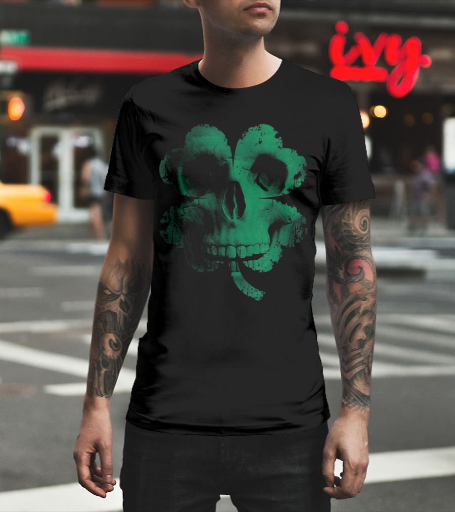Shamrock Skull Irish Clover Skeleton T-Shirt