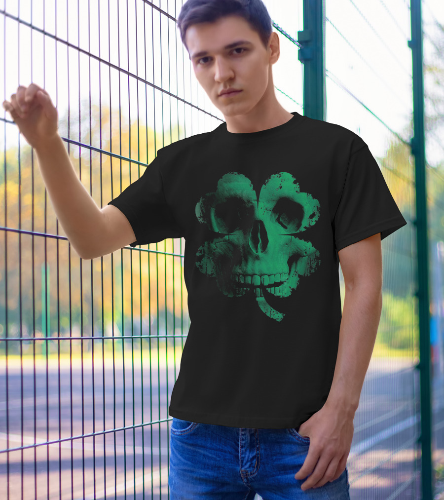 Shamrock Skull Irish Clover Skeleton T-Shirt