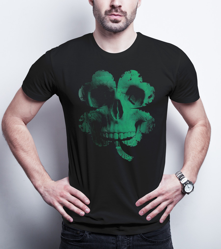 Shamrock Skull Irish Clover Skeleton T-Shirt