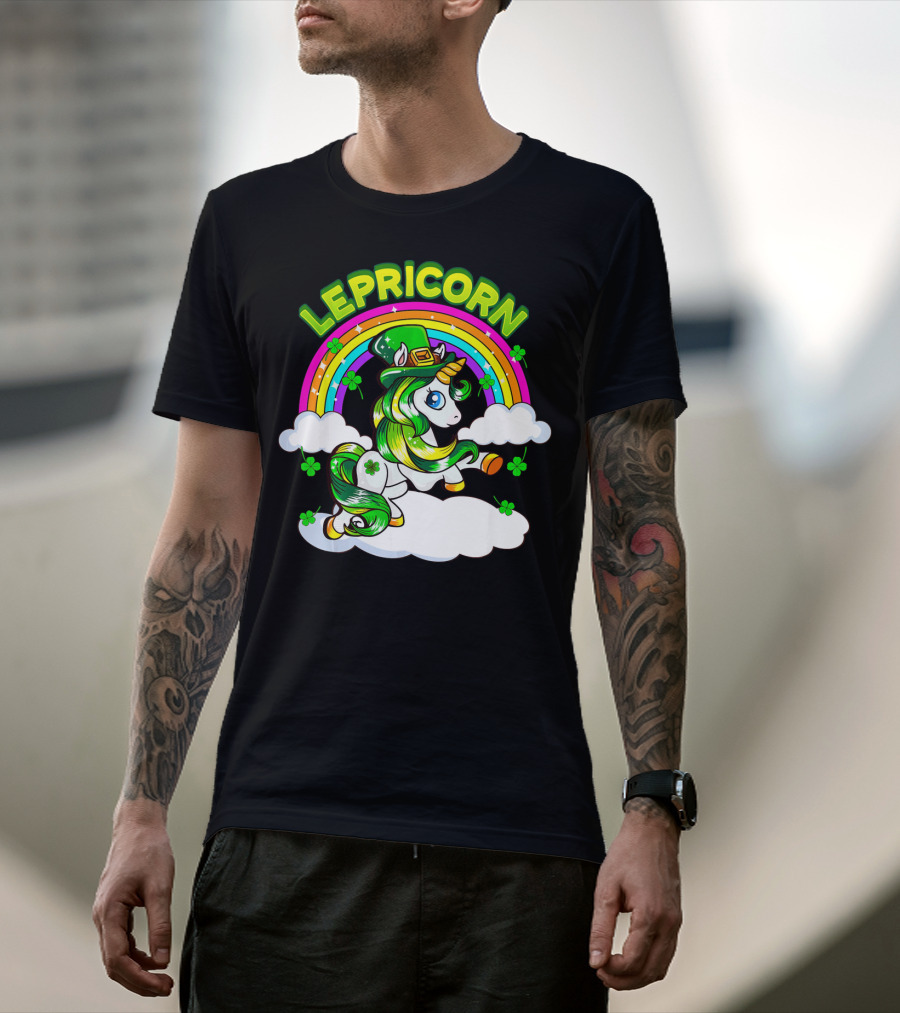 LEPRICORN St Patricks Day Girls Unicorn Iris Rainbow Clover T-Shirt