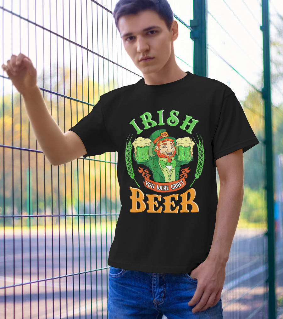 Irish You Were Craft Beer Green Leprechaun Cheers With Shamrocks T-Shirt