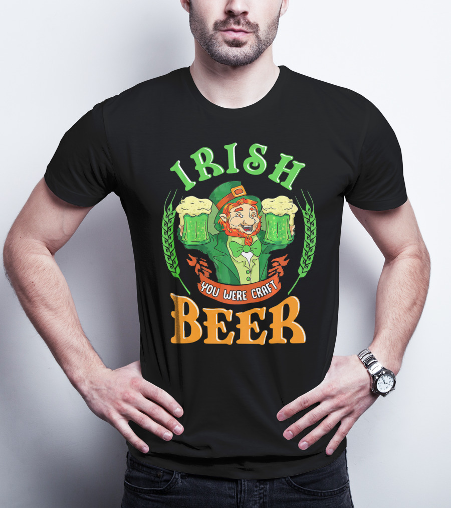Irish You Were Craft Beer Green Leprechaun Cheers With Shamrocks T-Shirt