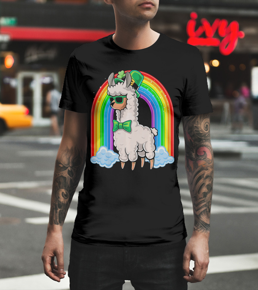 St. Patricks Day Llama Leprechaun Rainbow Shamrock T-Shirt