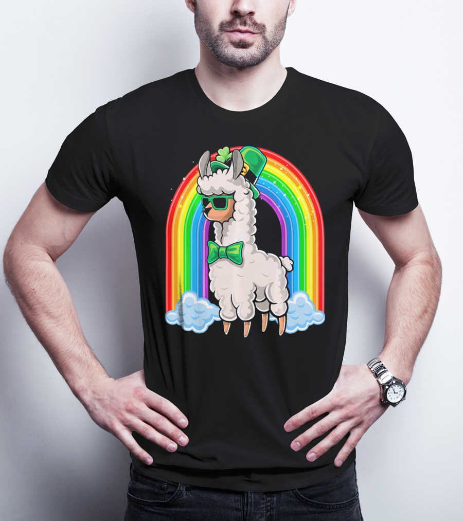 St. Patricks Day Llama Leprechaun Rainbow Shamrock T-Shirt