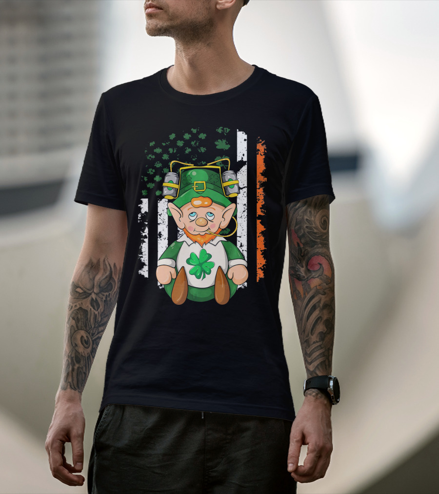 Irish American Flag Leprechaun St. Patrick's Day Clover T-Shirt