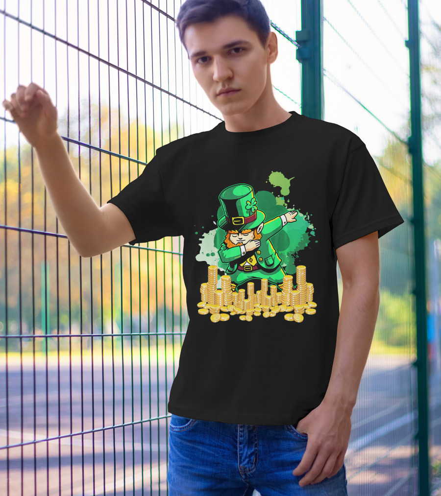 Dabbing Leprechaun And Gold Coins St. Patty's Day T-Shirt