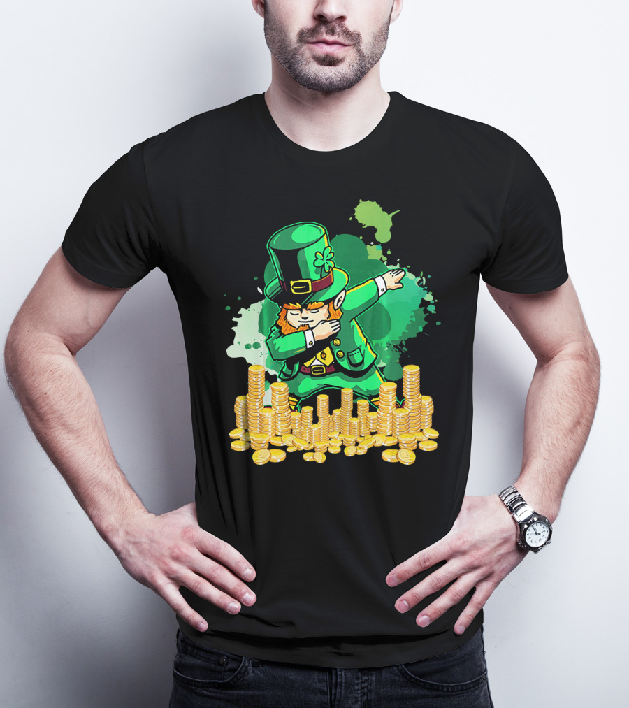 Dabbing Leprechaun And Gold Coins St. Patty's Day T-Shirt