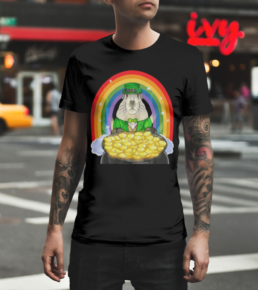Groundhog Leprechaun Rainbow Gold St. Patrick's Day T-Shirt