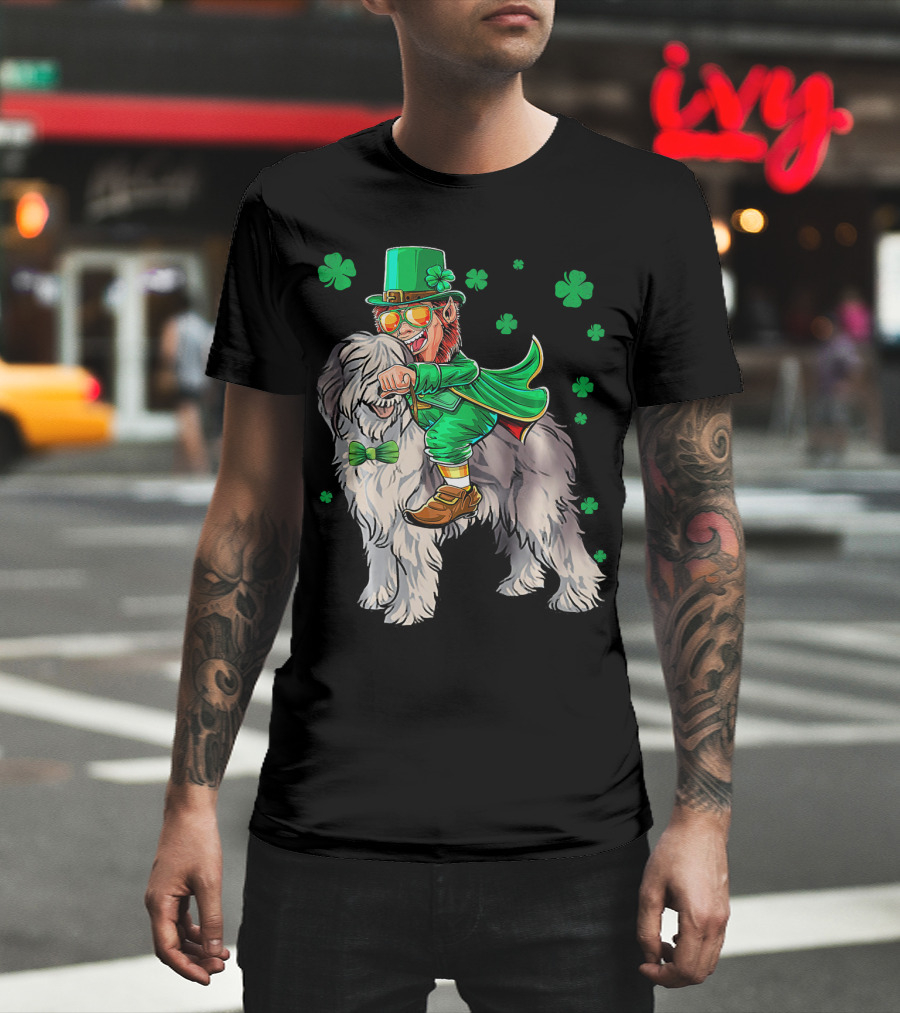 Leprechaun Olde English Sheepdog Shamrock St. Patrick's Day T-Shirt