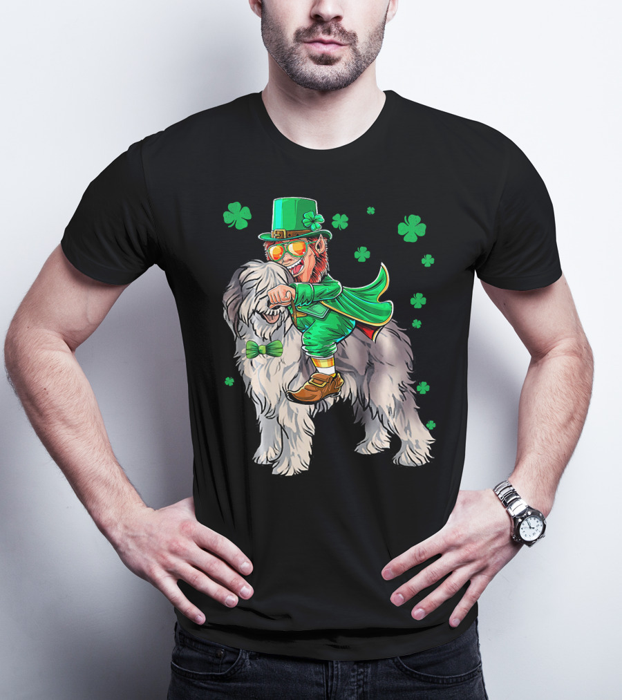 Leprechaun Olde English Sheepdog Shamrock St. Patrick's Day T-Shirt