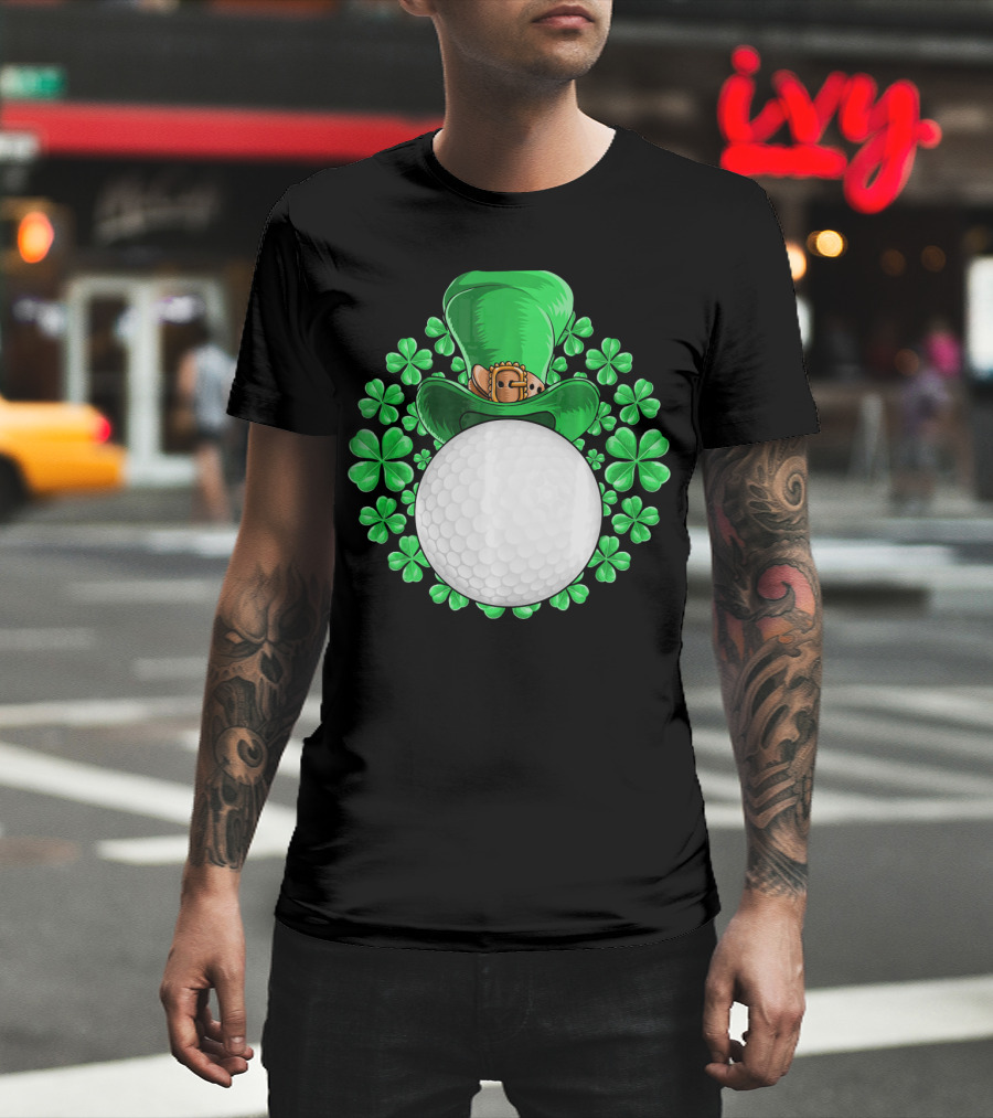 St Patricks Day Golfing Shamrock Hat Golf Ball T-Shirt