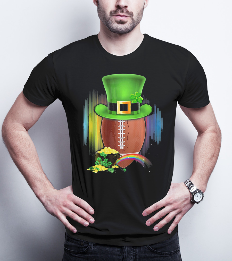 Saint Patricks Day Rugby Leprechaun Coin Rainbow T-Shirt