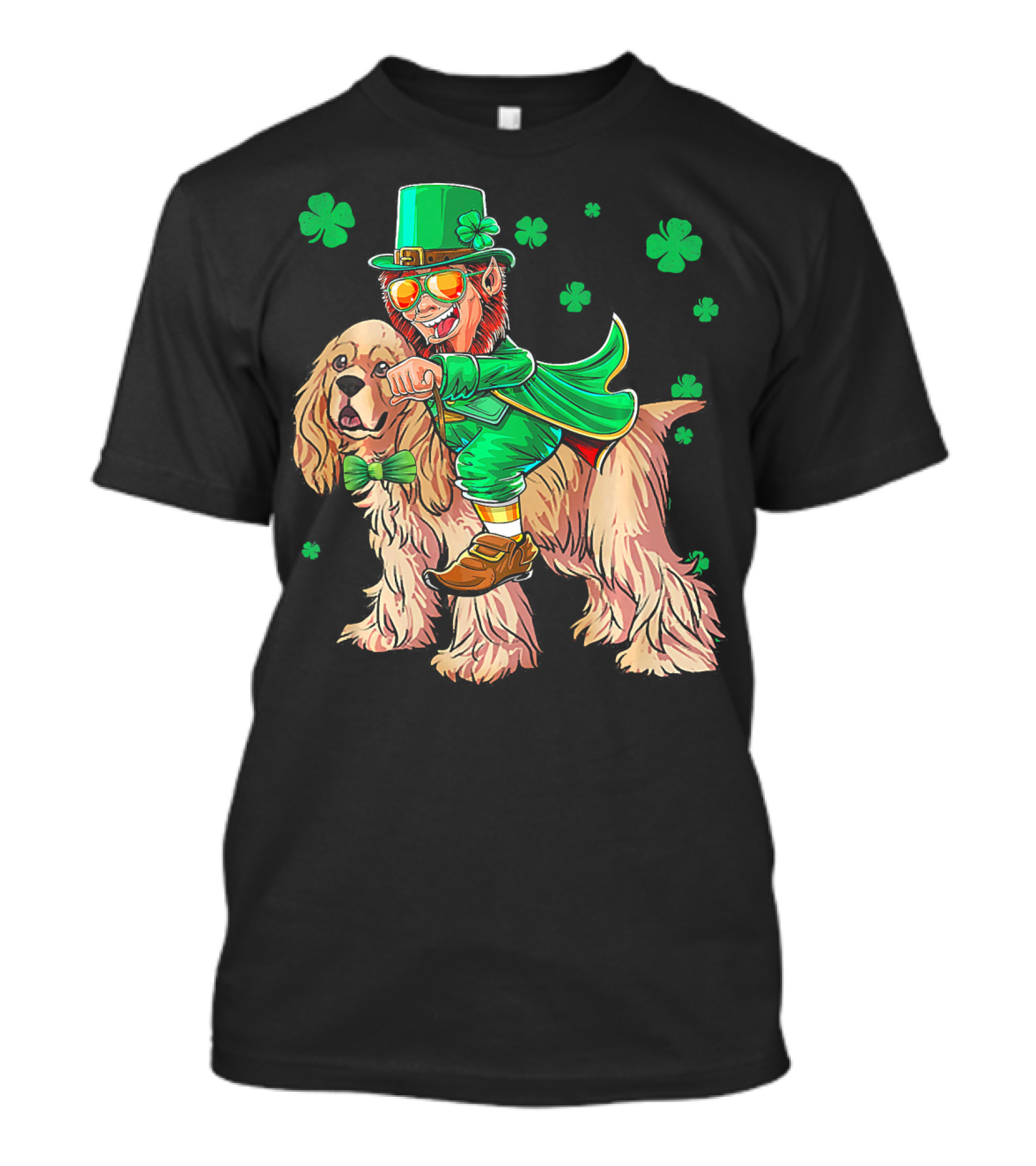 Leprechaun Riding Cocker Spaniel With Shamrocks T-Shirt