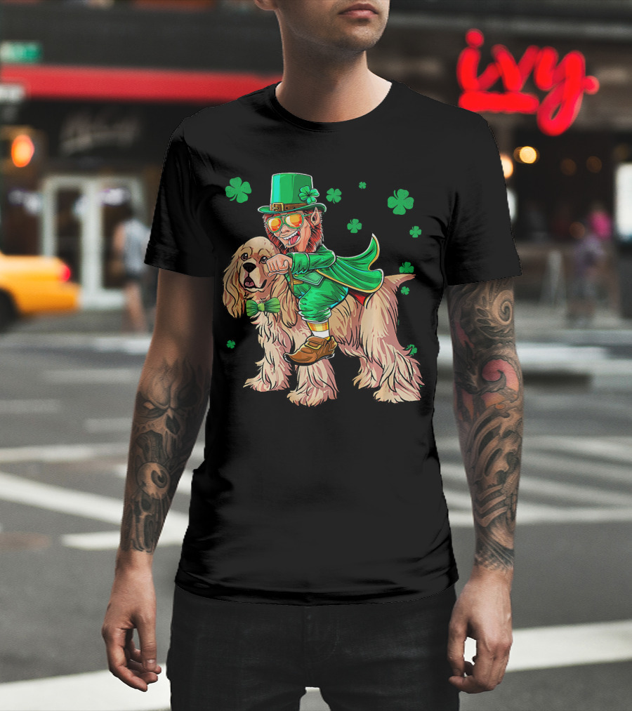 Leprechaun Riding Cocker Spaniel With Shamrocks T-Shirt
