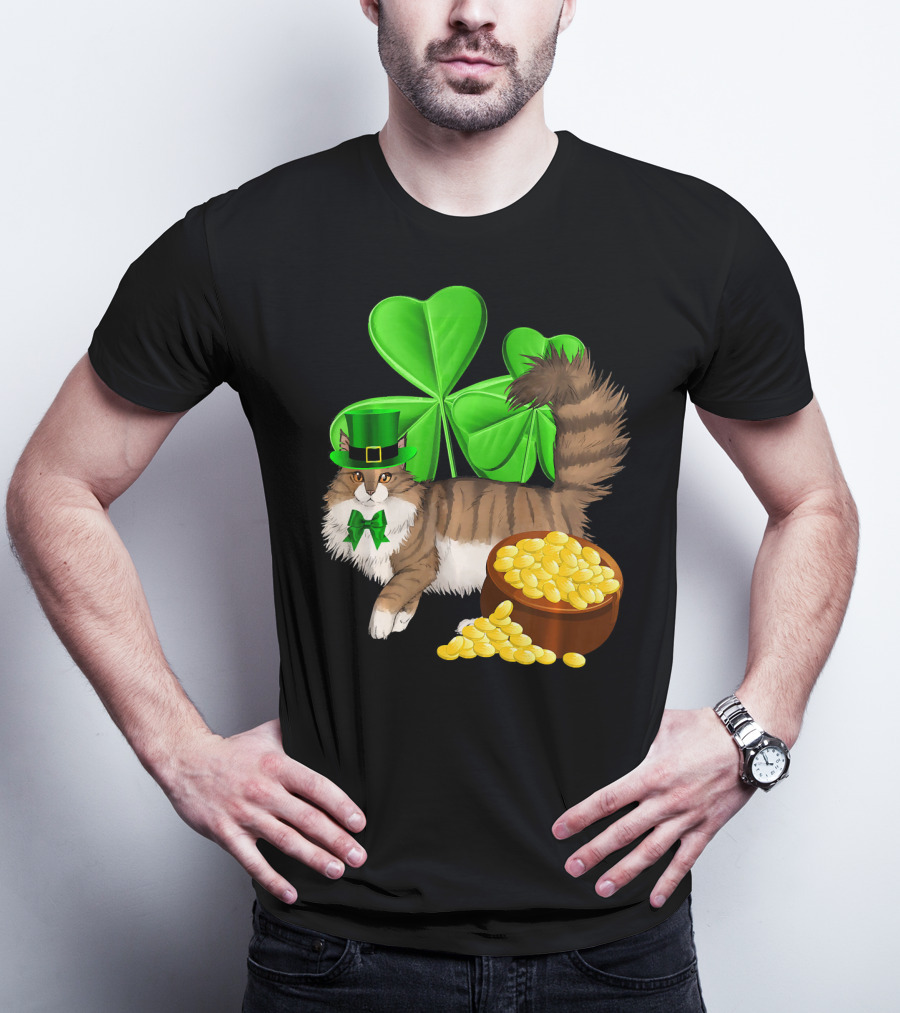 Norwegian Forest Cat Shamrock Gold T-Shirt