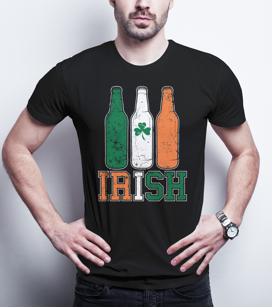 IRISH St Paddys Day Drinking Bottles With Shamrock Flag T-Shirt