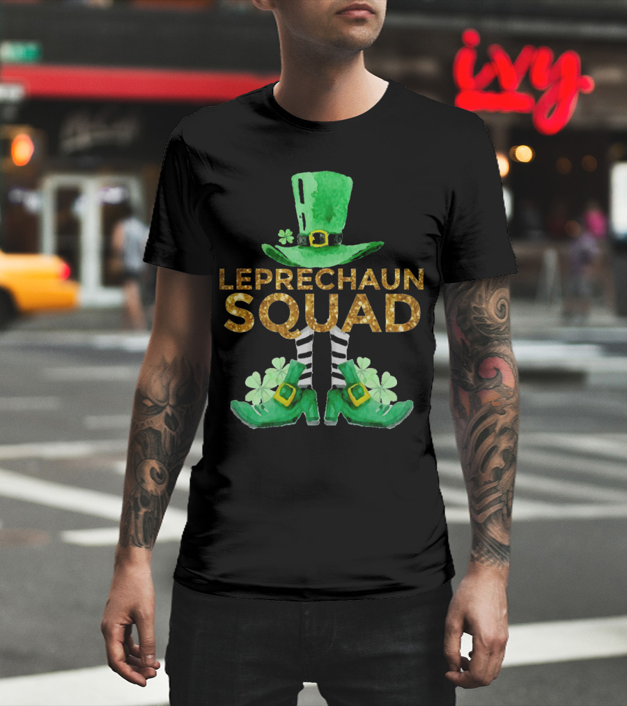St Patricks Day Leprechaun Squad Gold Green Hat And Shoes T-Shirt