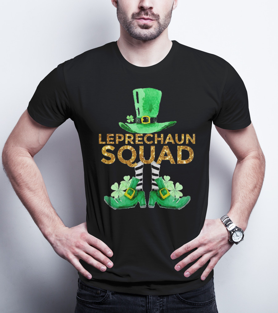 St Patricks Day Leprechaun Squad Gold Green Hat And Shoes T-Shirt