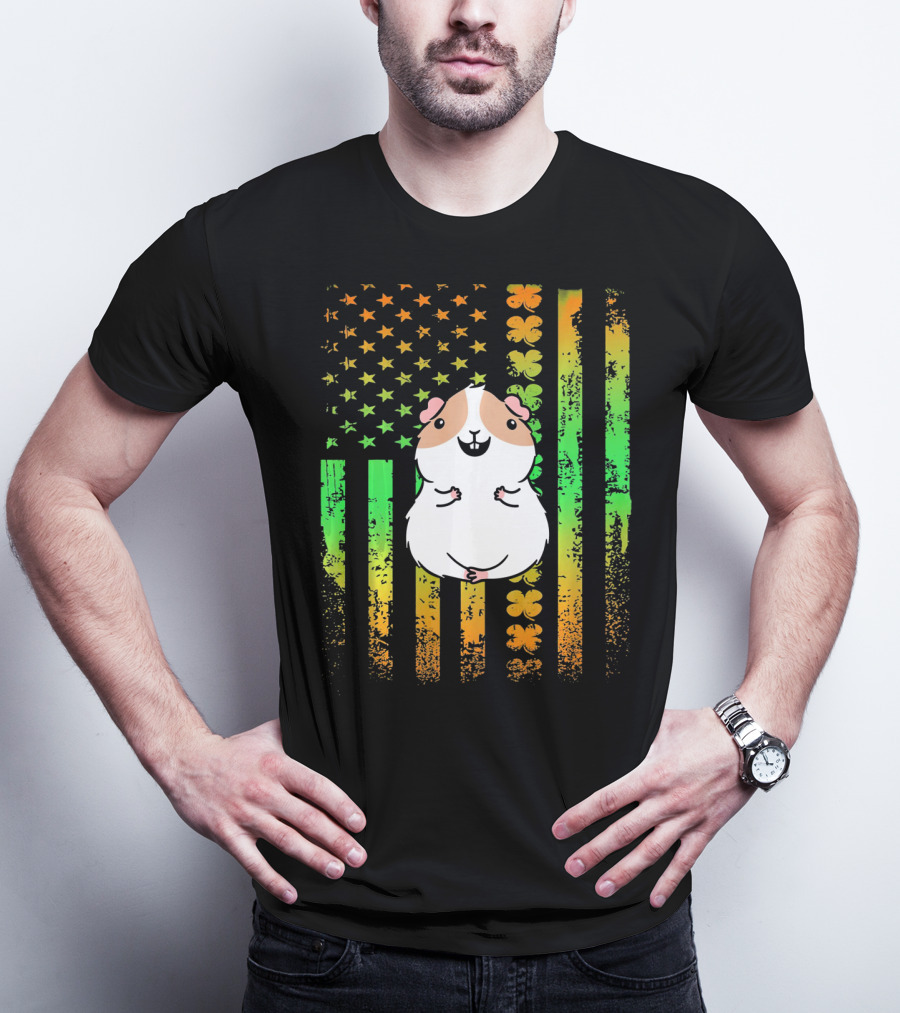 Guinea Pig American Flag Clover Theme Patriotic T-Shirt